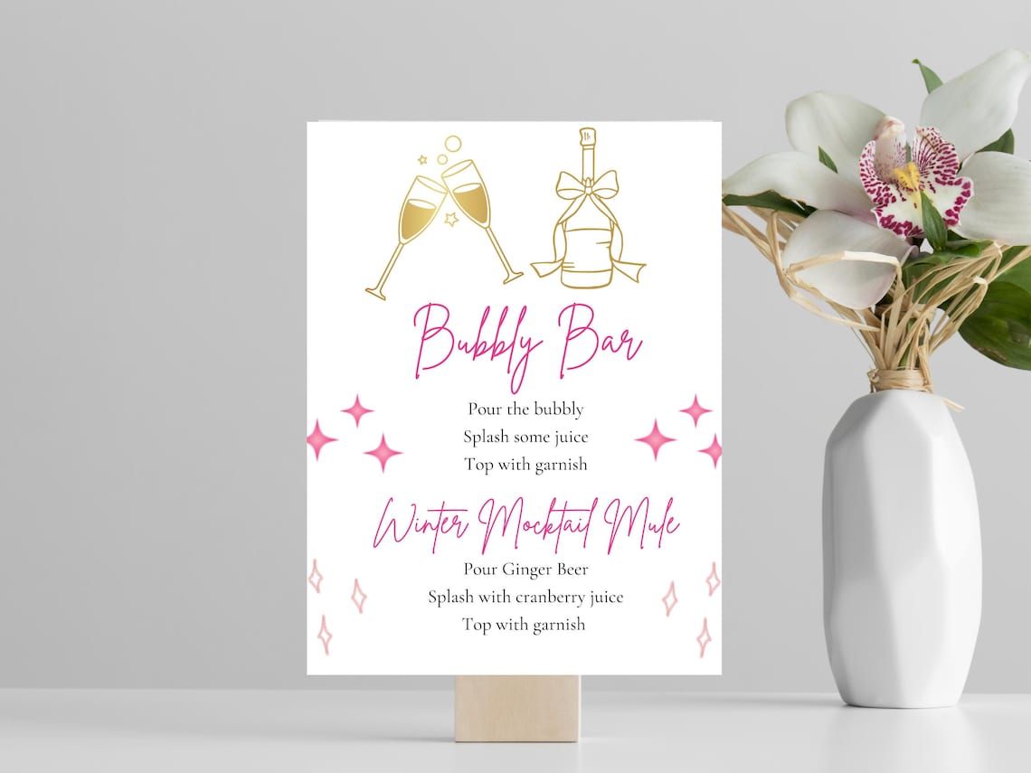 Bubbly Bar Printable Drinks Sign, Boards and Bubbly Party, Vision Board ...