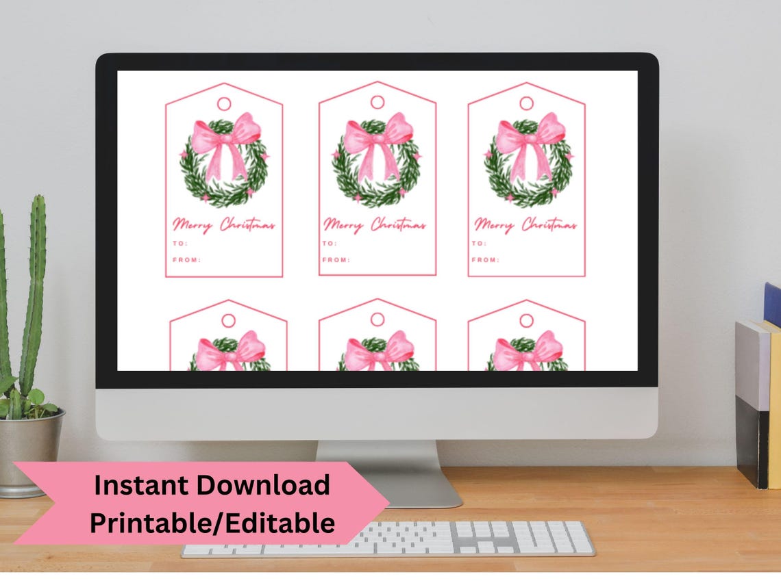 Christmas Gift Tag, Pink Christmas Gift Tag, Christmas Gift Tag Girl ...