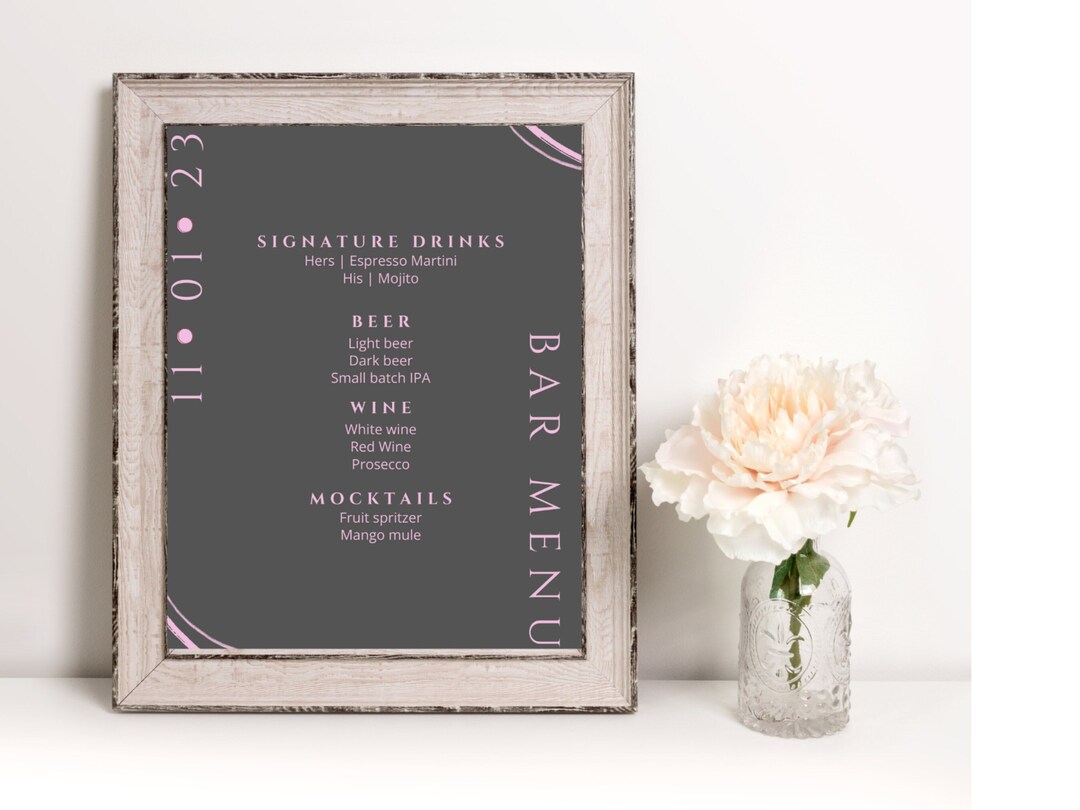 Bar Menu Template, Bar Menu Sign, Wedding Bar Menu, Wedding Bar Sign ...