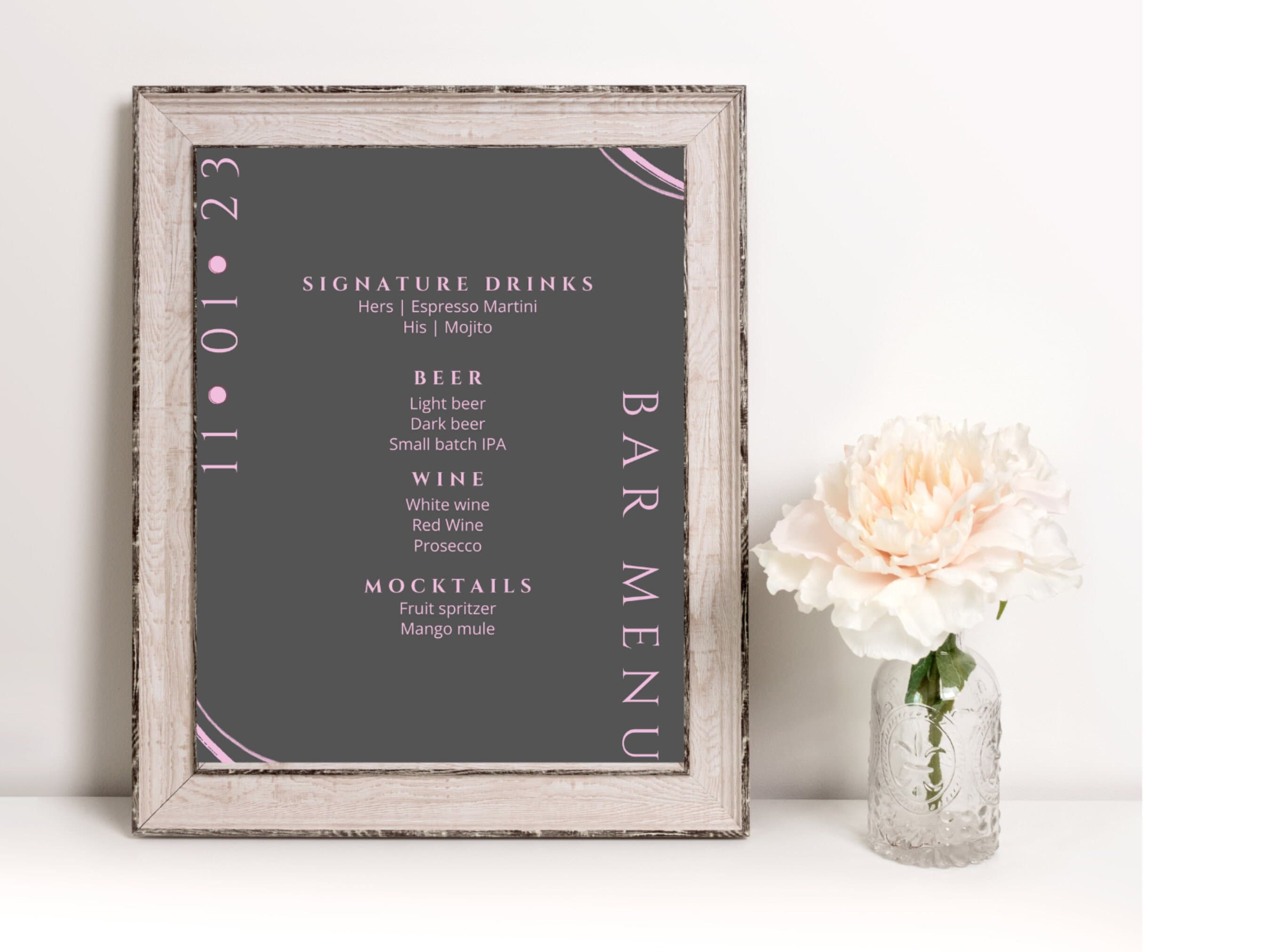 Bar Menu Template, Bar Menu Sign, Wedding Bar Menu, Wedding Bar Sign ...
