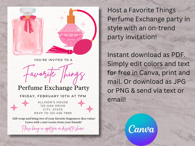 Favorite Things Perfume Exchange Party Invite, Perfume Party Invite ...