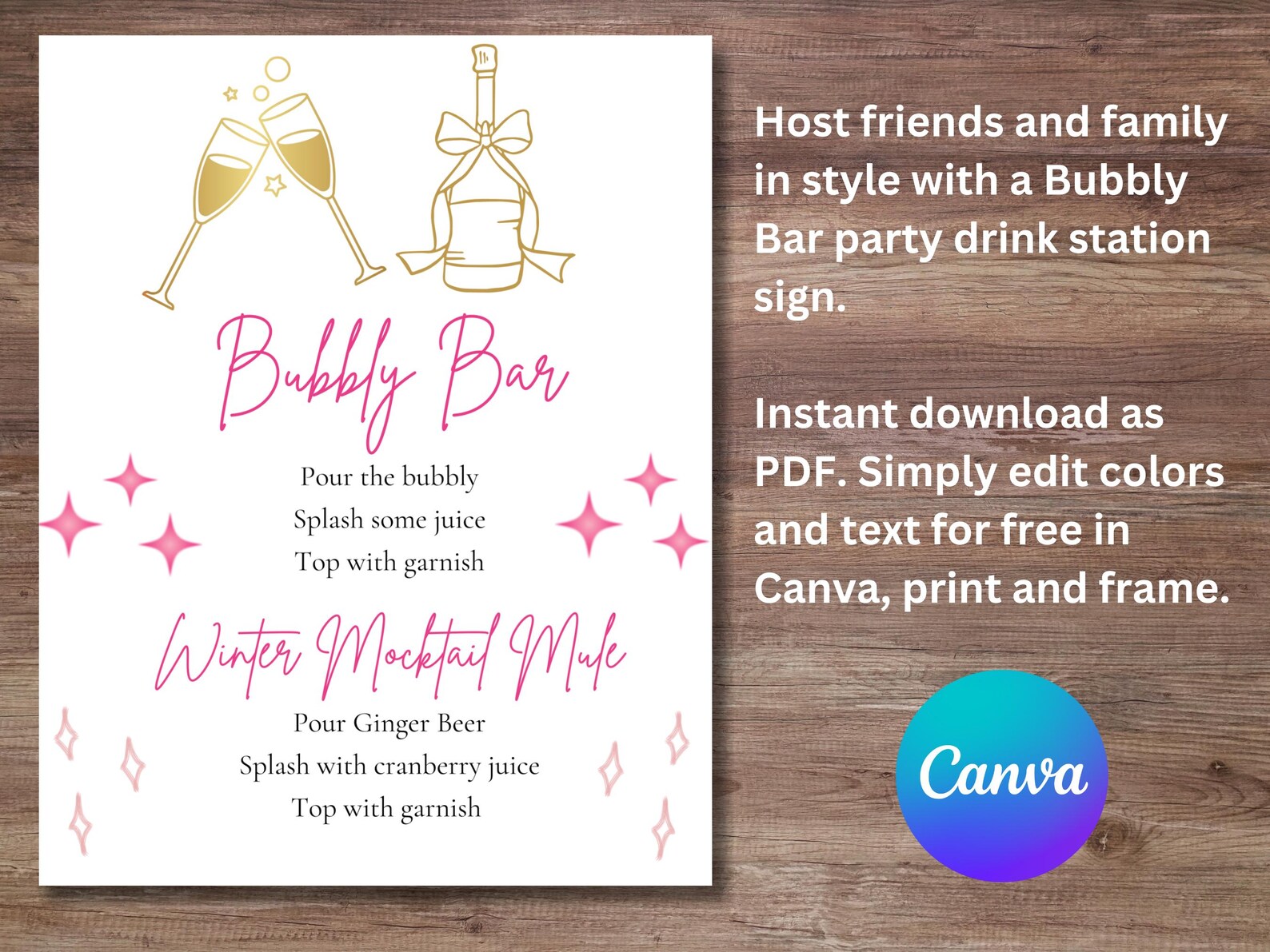 Bubbly Bar Printable Drinks Sign, Boards and Bubbly Party, Vision Board ...