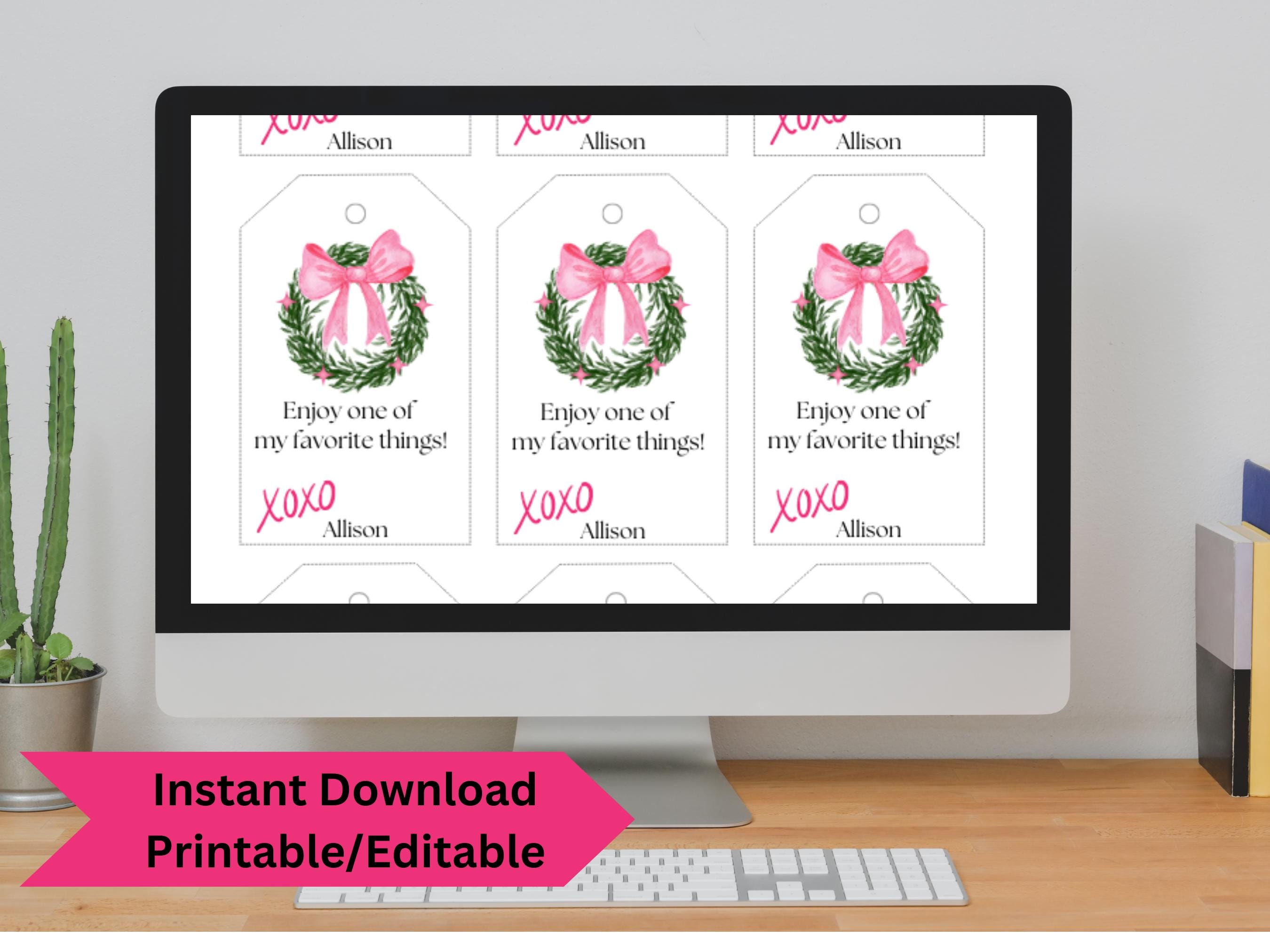 Favorite Things Party Gift Tag, Pink Christmas, Instant Download ...