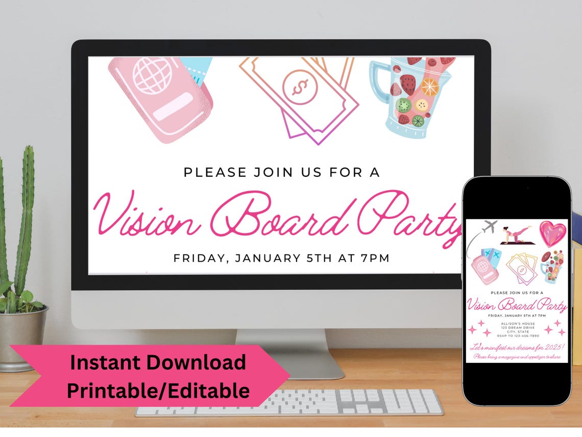 Vision Board Party Invitation, Vision Board Party Invite, Manifestation ...