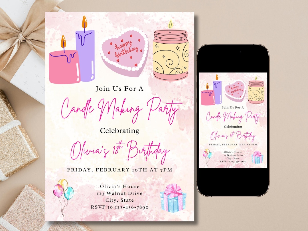 Candle Making Birthday Party Invitation, Preppy Pink Coquette, Girls ...