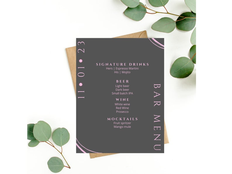 Bar Menu Template Bar Menu Sign Wedding Bar Menu Wedding - Etsy