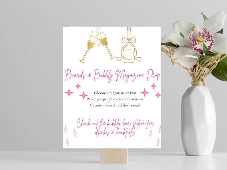 Boards and Bubbly Printable Sign, Boards and Bubbly Party, Vision Board ...