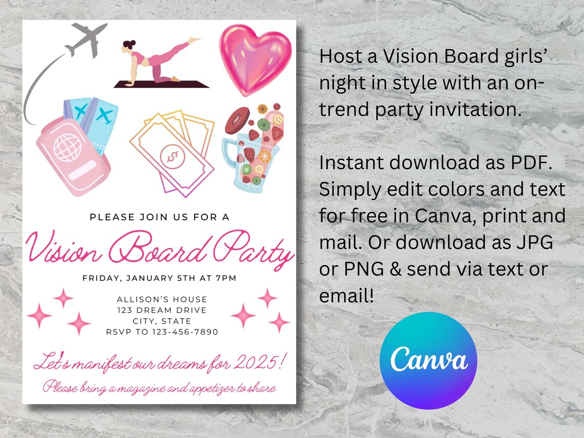 Vision Board Party Invitation, Vision Board Party Invite, Manifestation ...