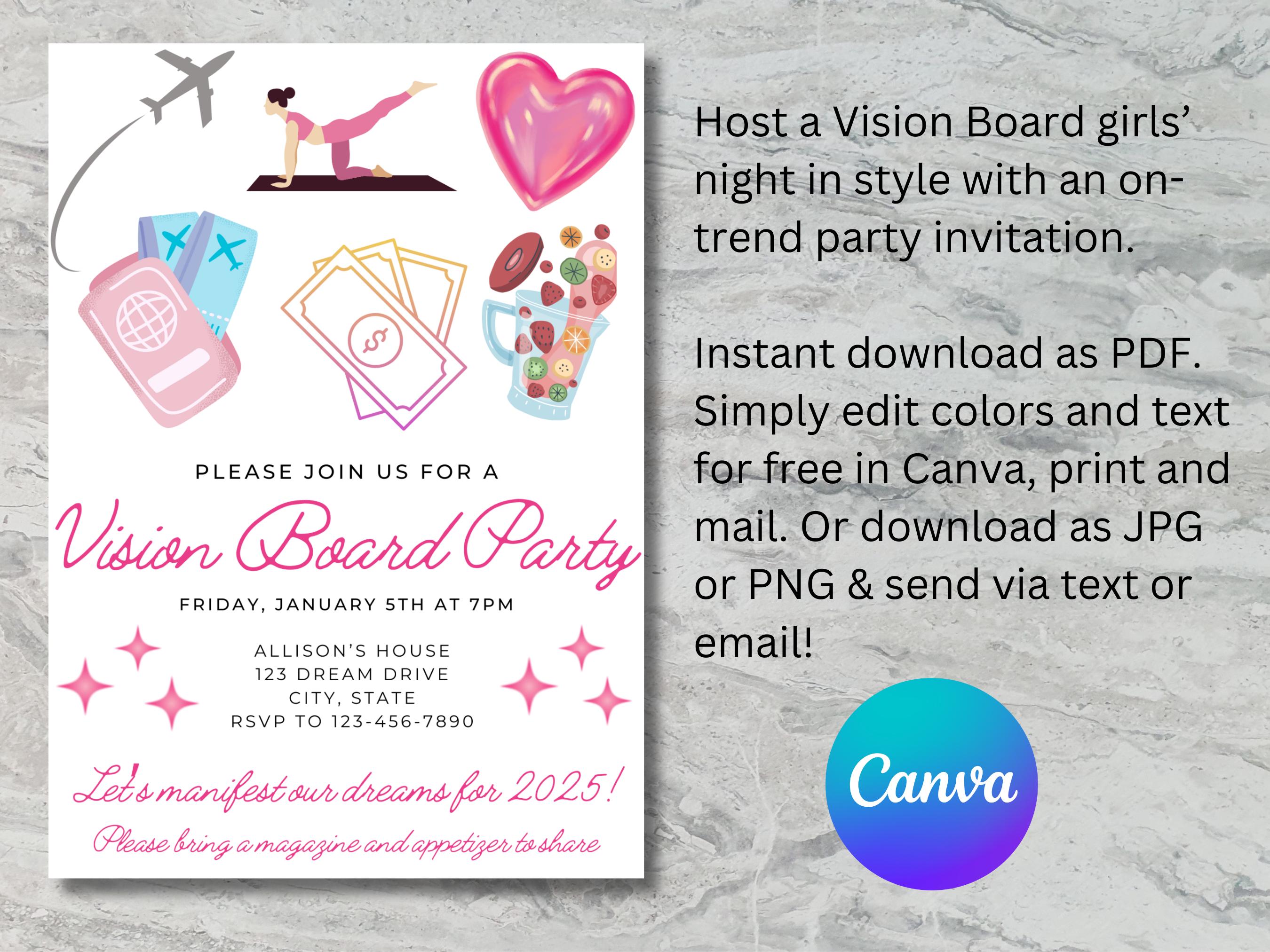 Vision Board Party Invitation, Vision Board Party Invite, Manifestation ...