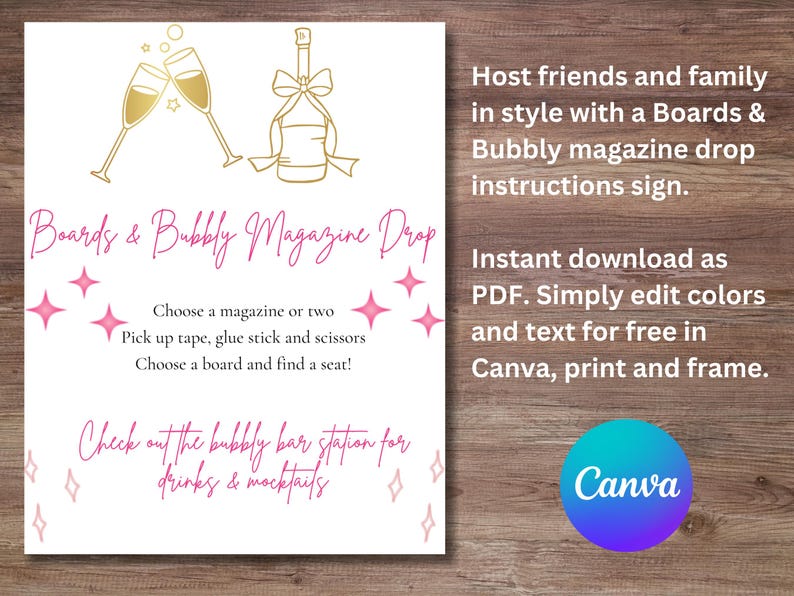 Boards and Bubbly Printable Sign, Boards and Bubbly Party, Vision Board ...
