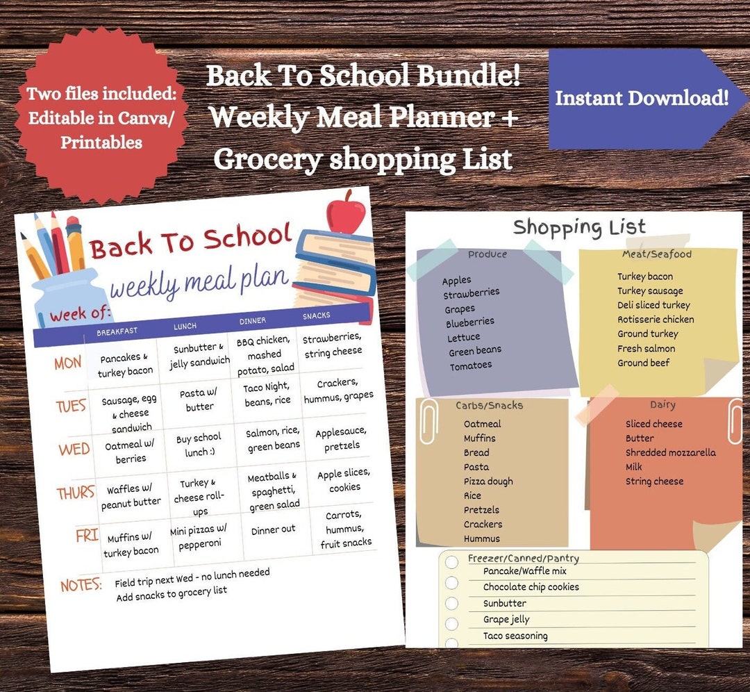 School Weekly Meal Planner, Homeschool Menu, Daycare Menu, Preschool ...
