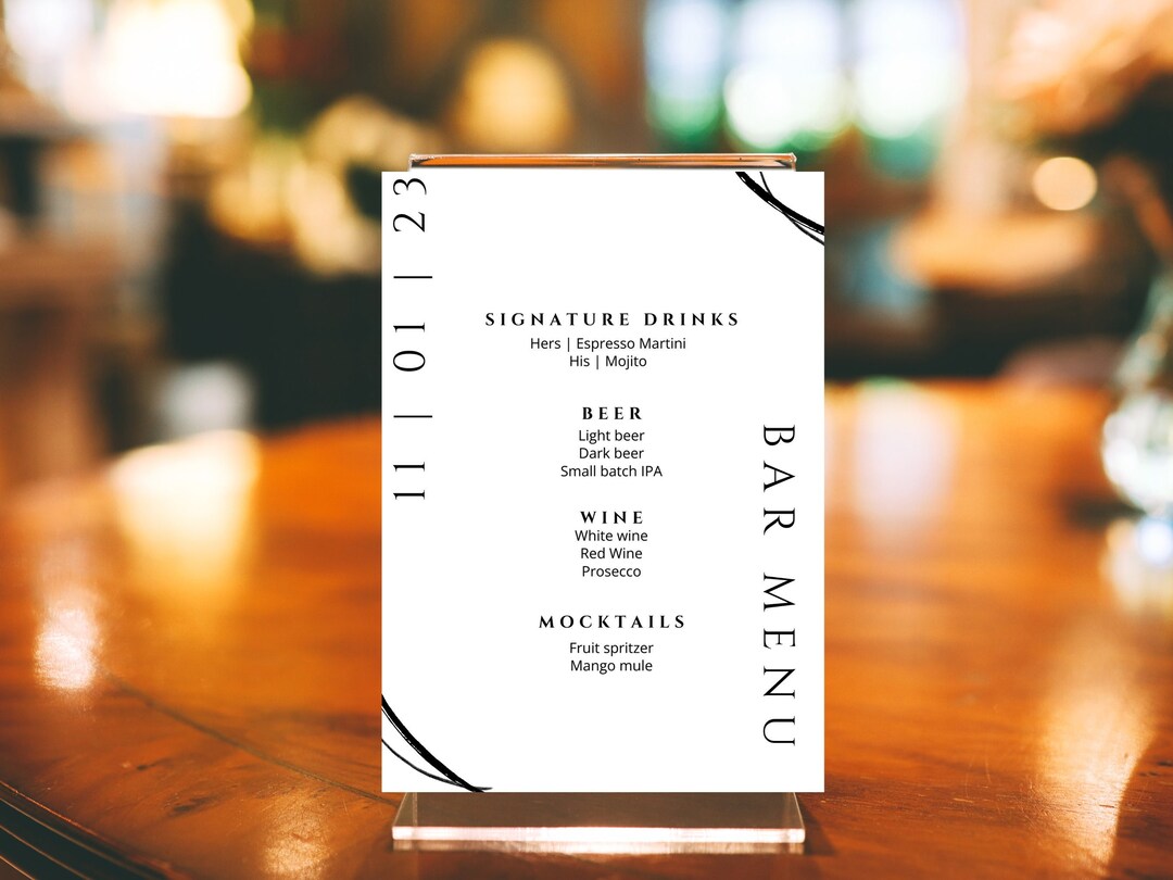 Bar Menu Template, Bar Menu Sign, Wedding Bar Menu, Wedding Bar Sign ...