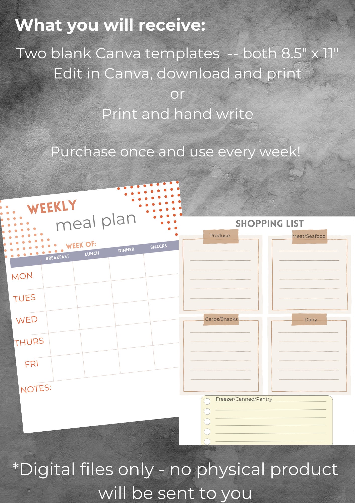 Weekly Meal Planner, Grocery List, Instant Download, Printable, College ...