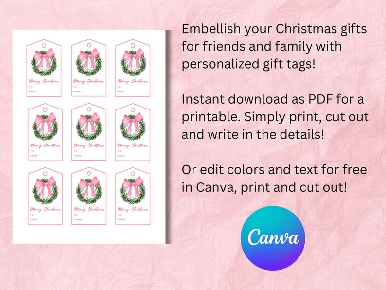 Christmas Gift Tag, Pink Christmas Gift Tag, Christmas Gift Tag Girl ...