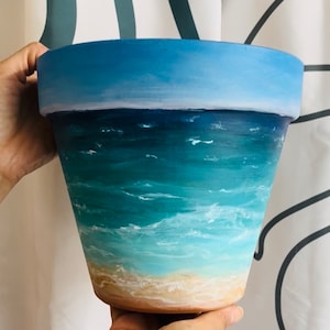 Hand Painted / Calm Beach Waves/ Beautiful Terracotta Pottery - Etsy