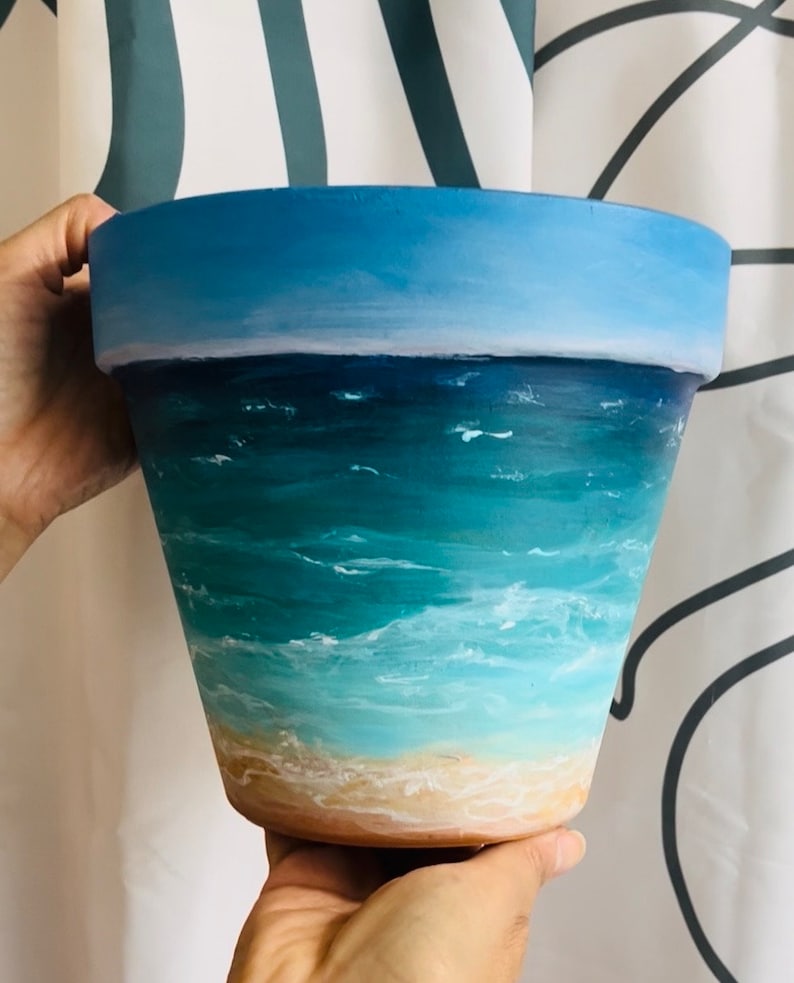 Hand Painted / Calm Beach Waves/ Beautiful Terracotta Pottery - Etsy