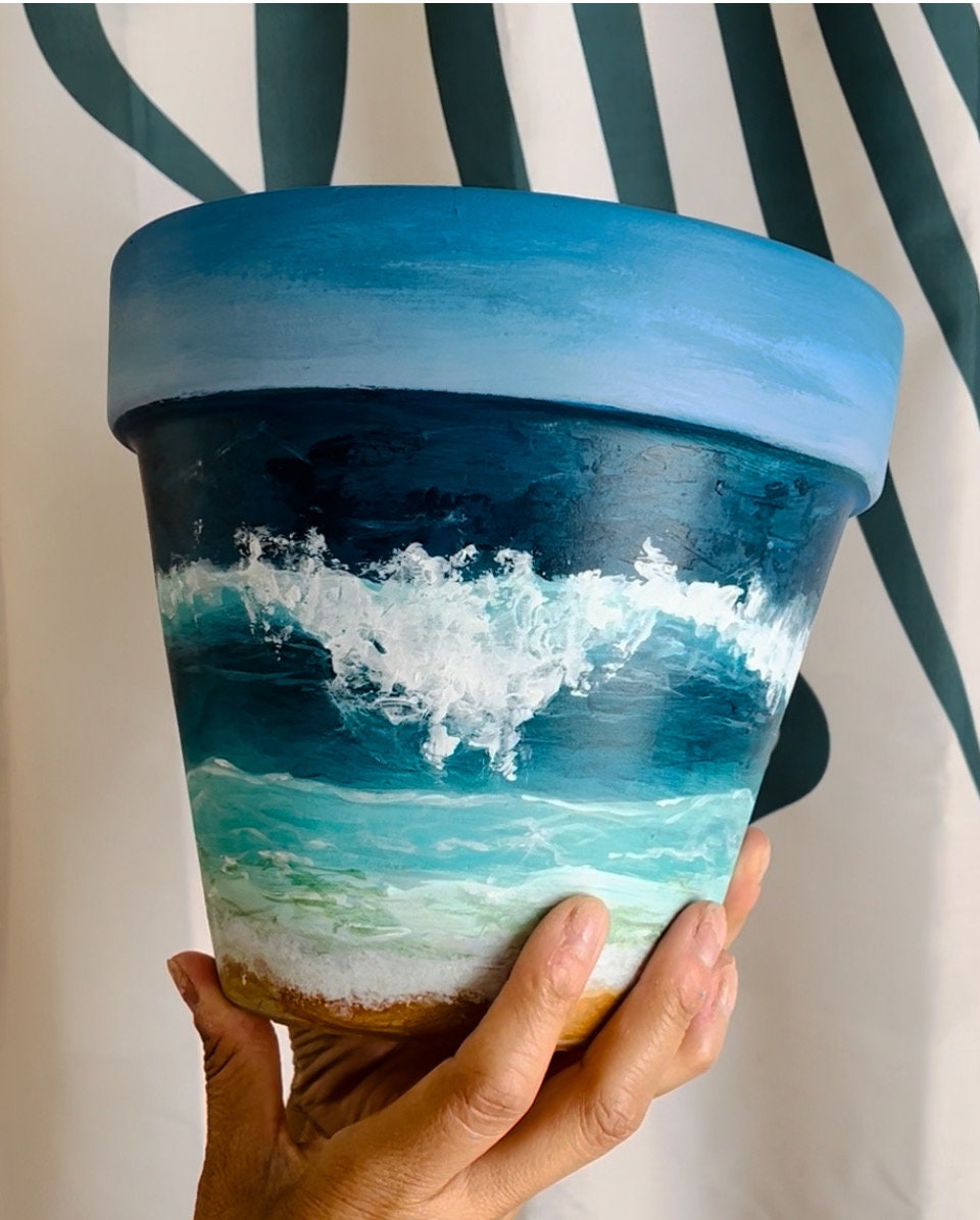 Hand Painted / Crashing Beach Waves / Beautiful Terracotta Pottery - Etsy