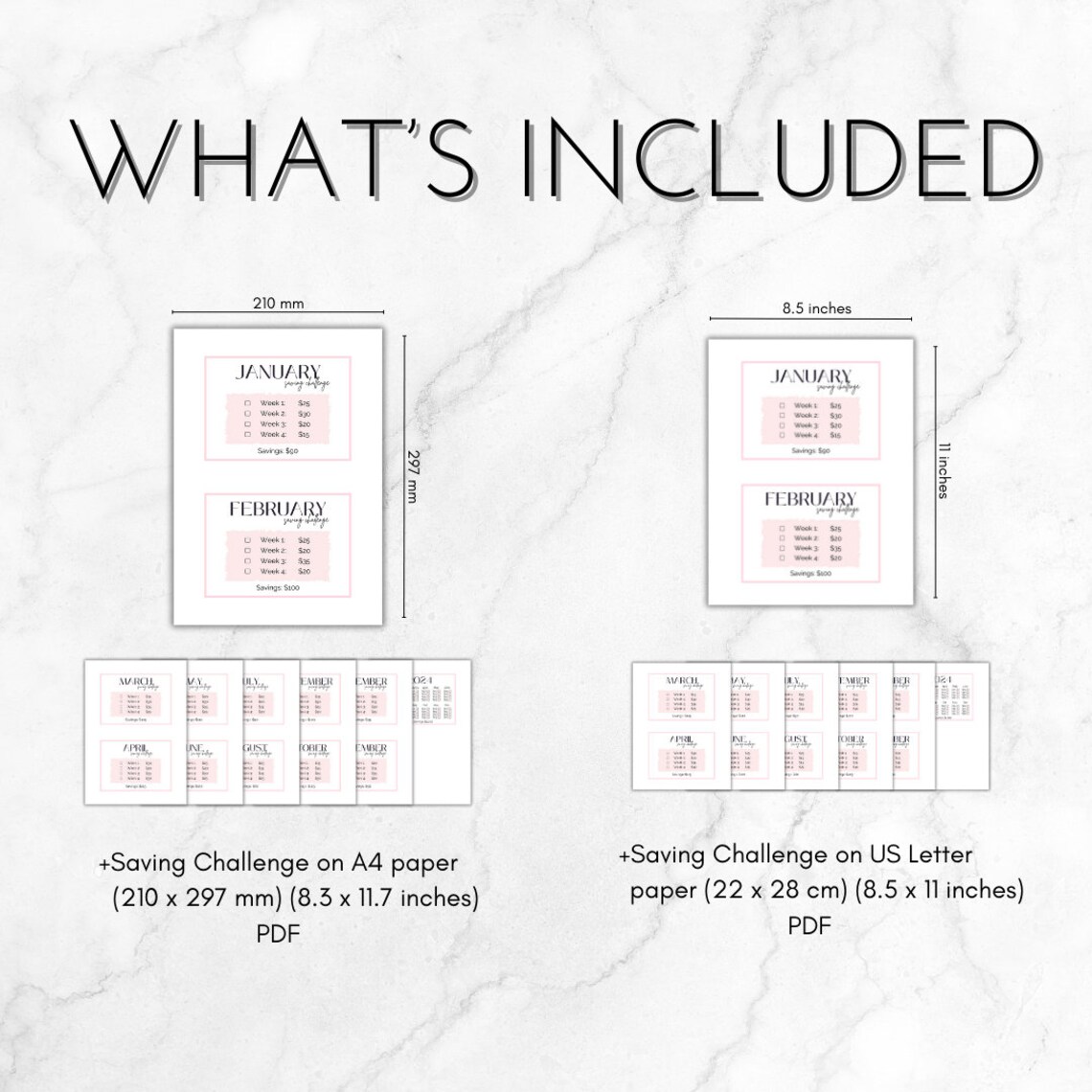 Saving Challenge Printable, Monthly Money Saving Challenge Bundle ...