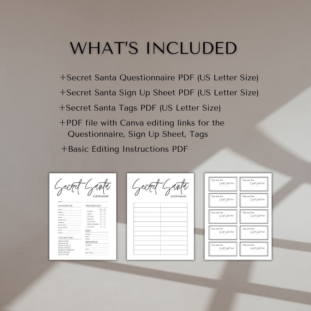 Secret Santa Editable Questionnaire, Christmas Party, Work Secret Santa ...