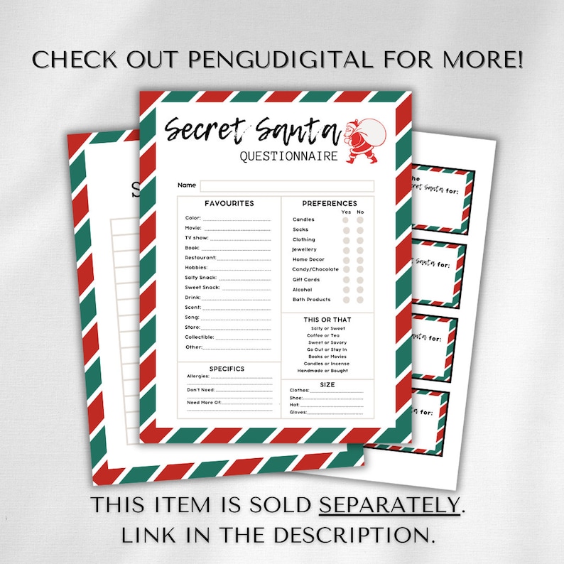 Secret Santa Questionnaire, Christmas Party, Work Secret Santa, Secret ...