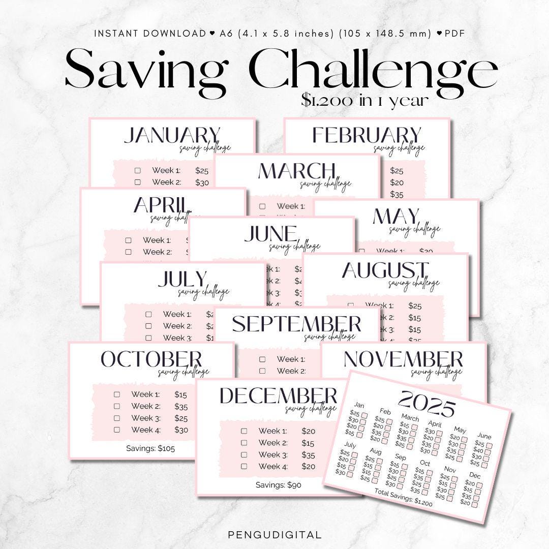 Saving Challenge Printable, Monthly Money Saving Challenge Bundle ...