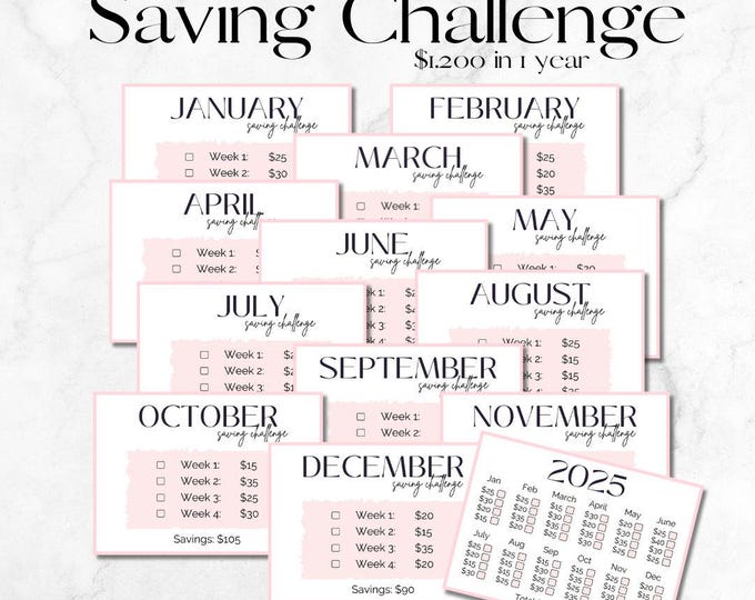 A6 Monthly Savings Challenge Printable, Mini Savings Challenge Bundle ...