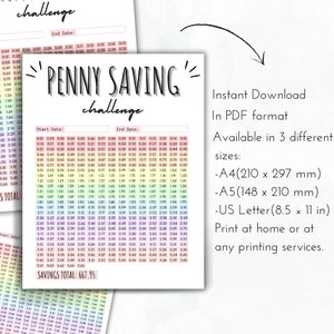 1p Saving Challenge, One Penny Saving Challenge Printable, A4, A5, Money Saving Challenge ...