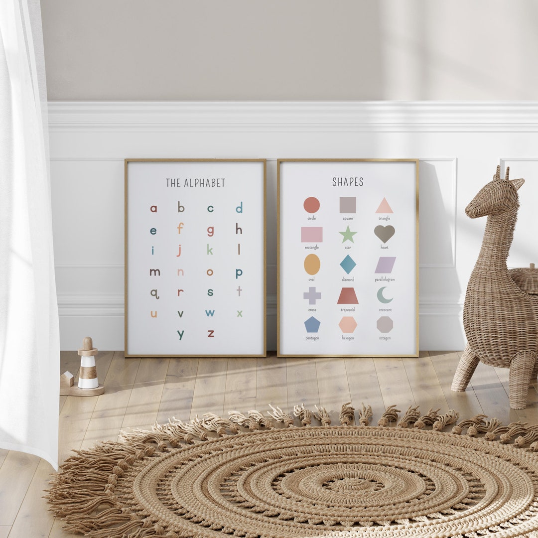Rainbow Alphabet Shapes Educational ABC Poster 2 Piece Set, Lowercase ...