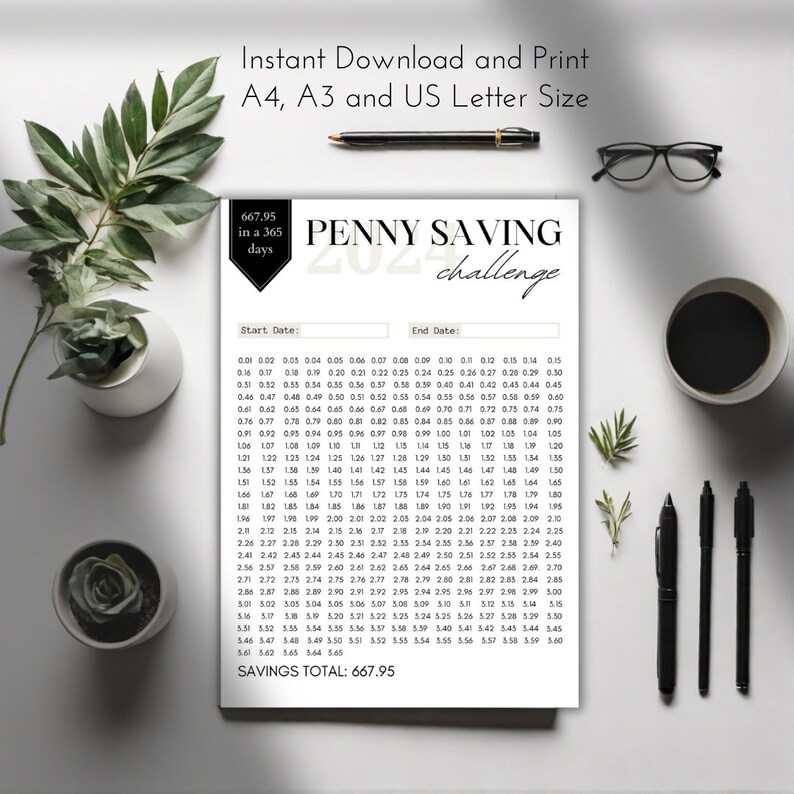 1p Saving Challenge, One Penny Saving Challenge Printable, A4, A5, Money Saving Challenge ...