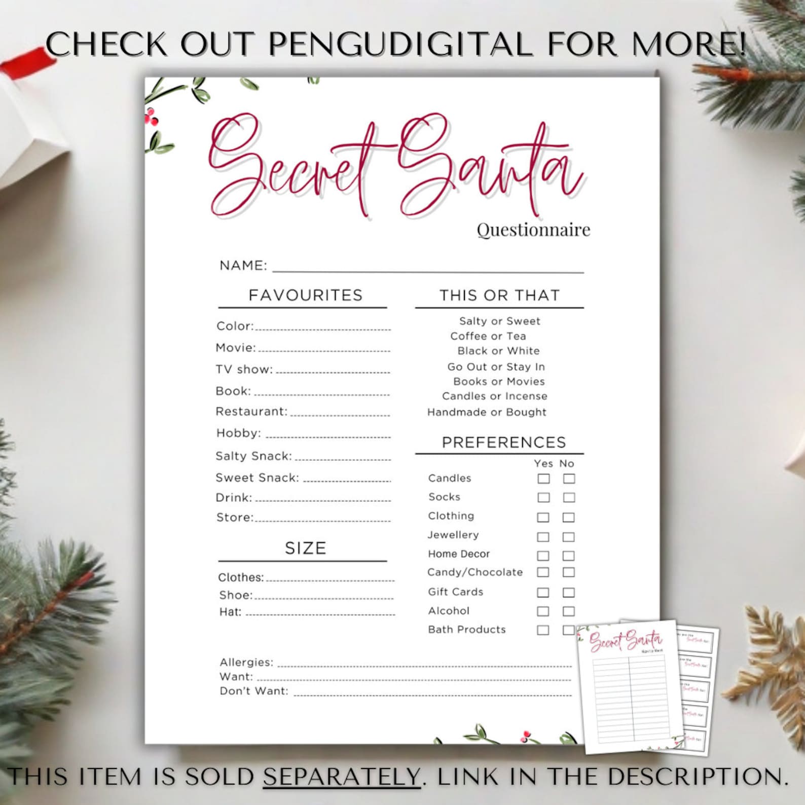 Secret Santa Questionnaire, Christmas Party, Work Secret Santa, Secret ...