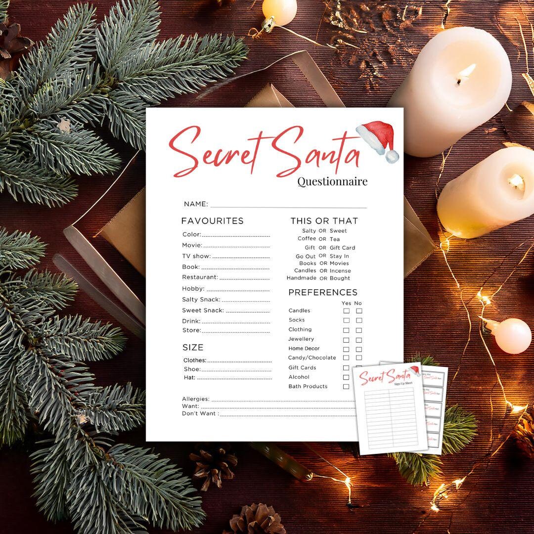Secret Santa Questionnaire, Christmas Party, Work Secret Santa, Secret ...