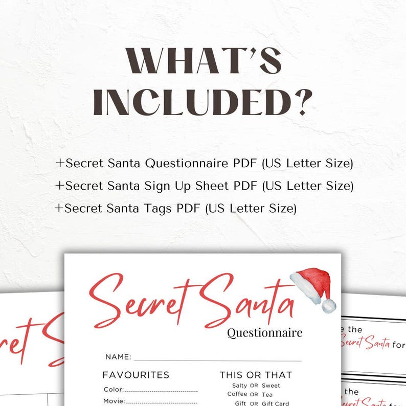 Secret Santa Questionnaire, Christmas Party, Work Secret Santa, Secret ...