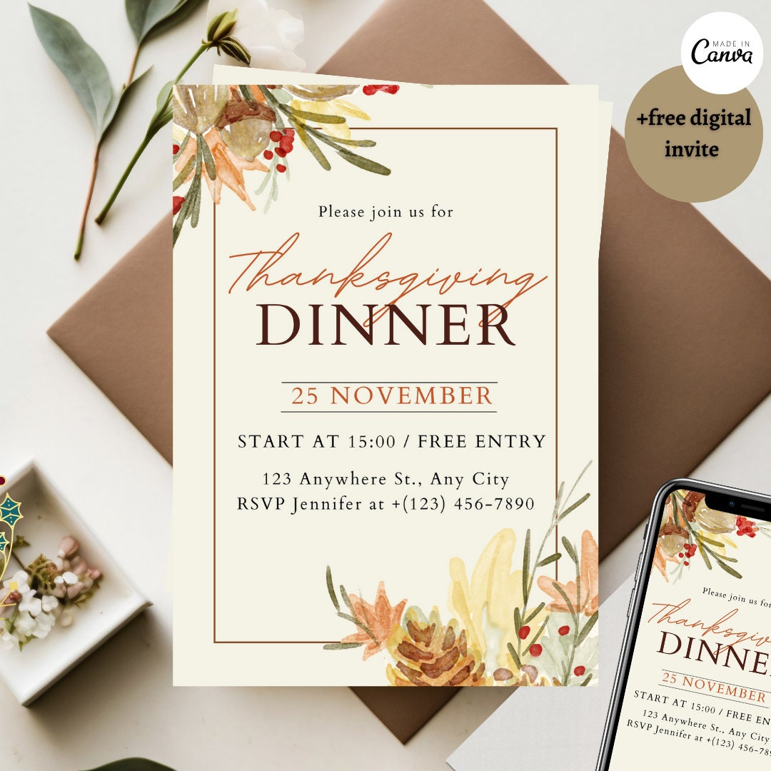 Thanksgiving Dinner Invitation, Let's Give Thanks Invitation Template ...