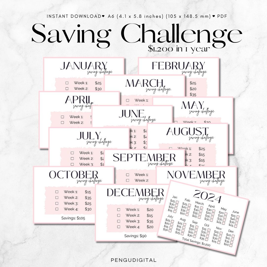 Saving Challenge Printable, Monthly Money Saving Challenge Bundle ...