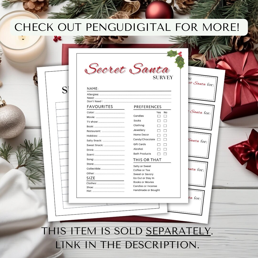 Secret Santa Editable Questionnaire, Christmas Party, Work Secret Santa ...