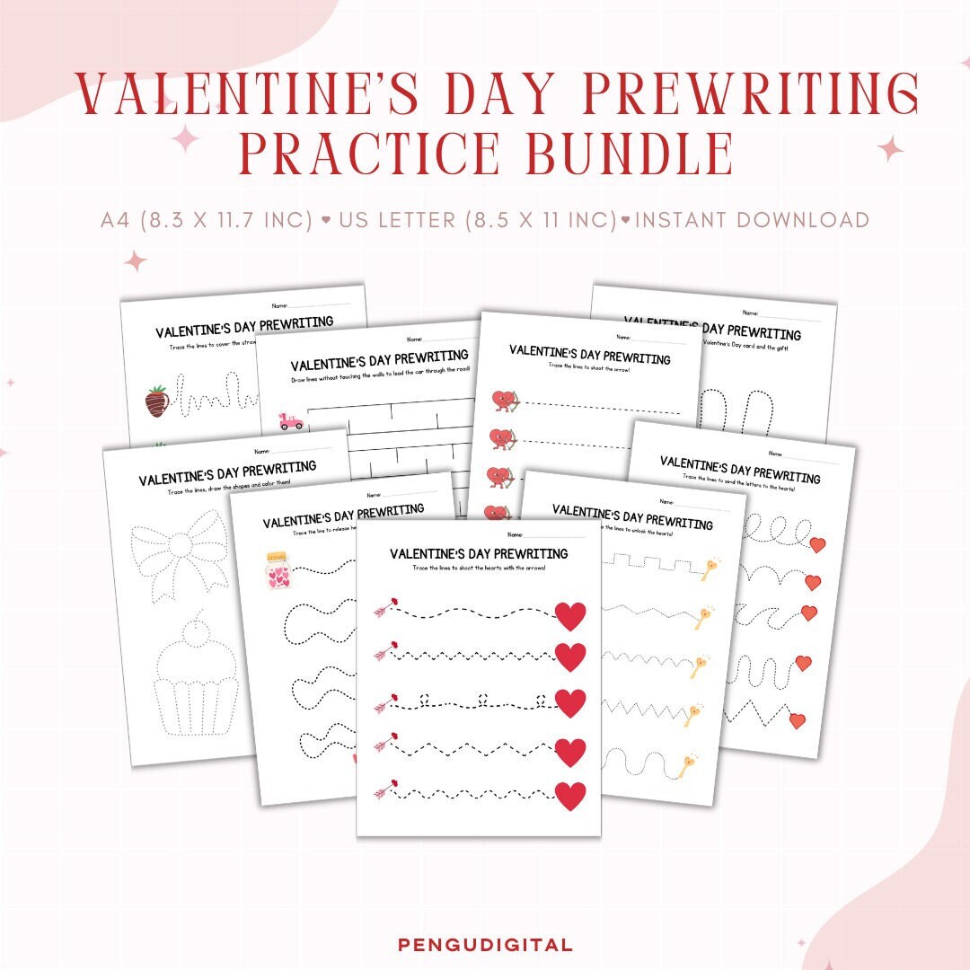 Valentine's Day Preschool Bundle, Preschool Worksheets, Prewriting ...