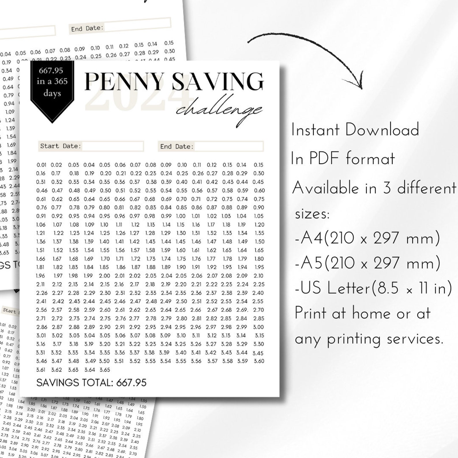 1p Saving Challenge, One Penny Saving Challenge Printable, A4, A5 ...