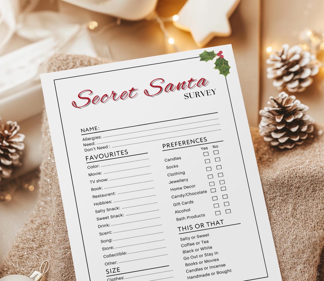 Secret Santa Questionnaire, Christmas Party, Work Secret Santa, Secret ...