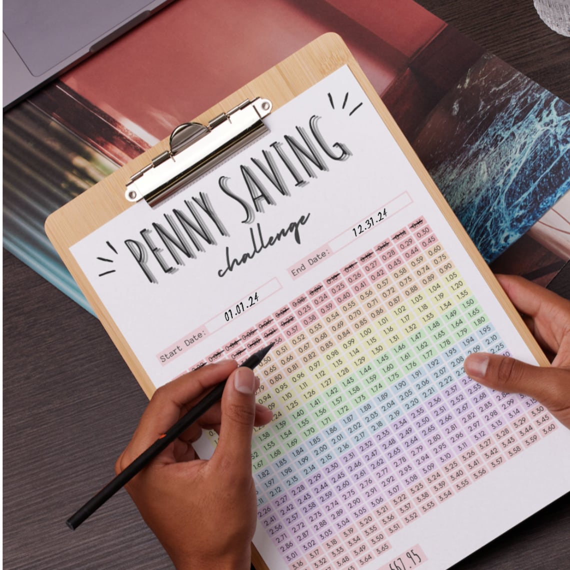 1p Saving Challenge, One Penny Saving Challenge Printable, A4, A5 ...