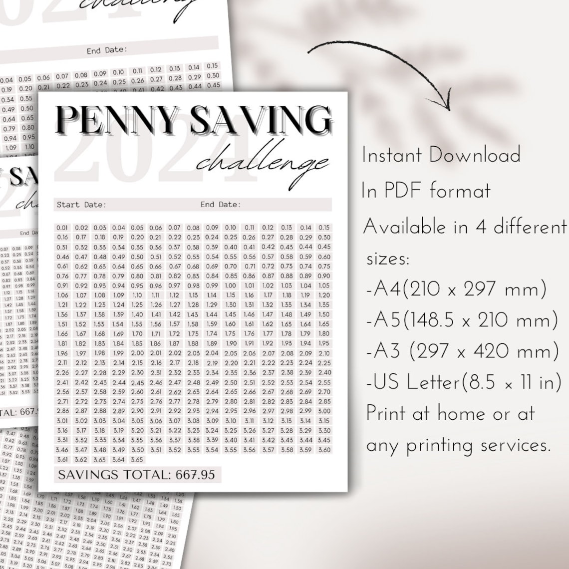 1p Saving Challenge, One Penny Saving Challenge Printable, A4, A5, Money Saving Challenge ...