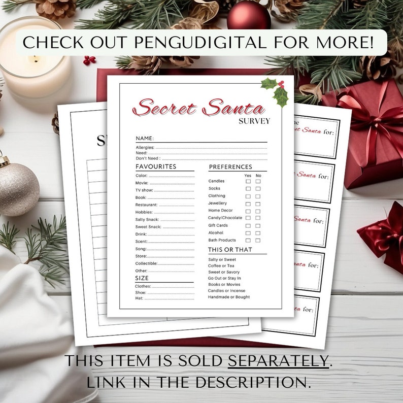Secret Santa Editable Questionnaire, Christmas Party, Work Secret Santa ...