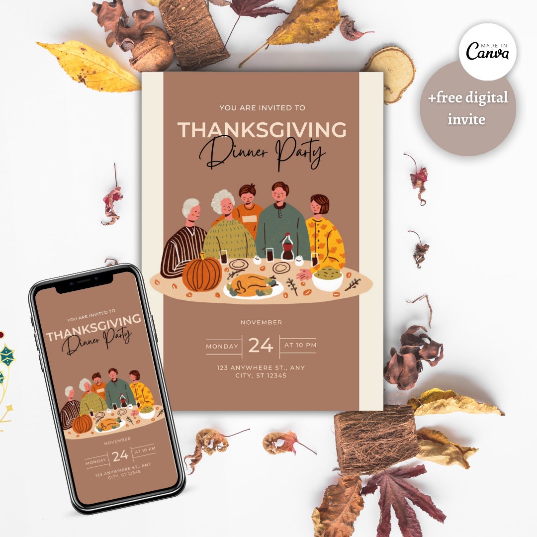 Thanksgiving Dinner Invitation, Let's Give Thanks Invitation Template ...