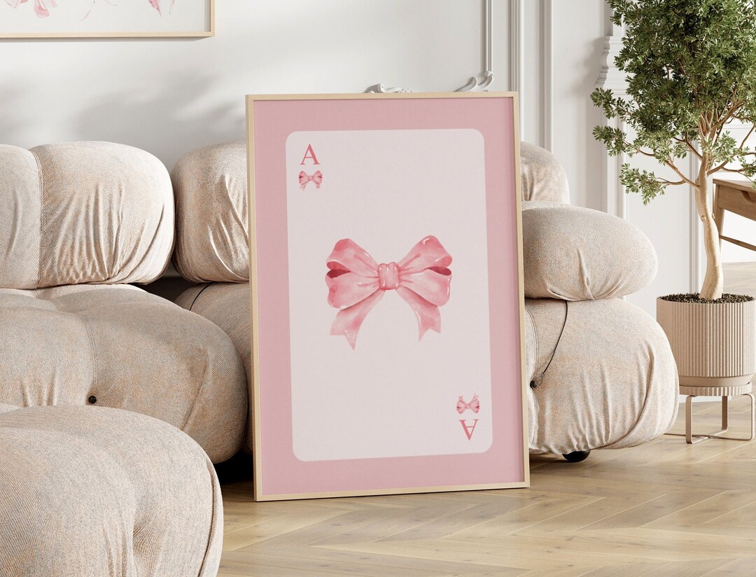 Trendy Pink Bows Ace Card Wall Art Printable, Coquette Room Decor ...