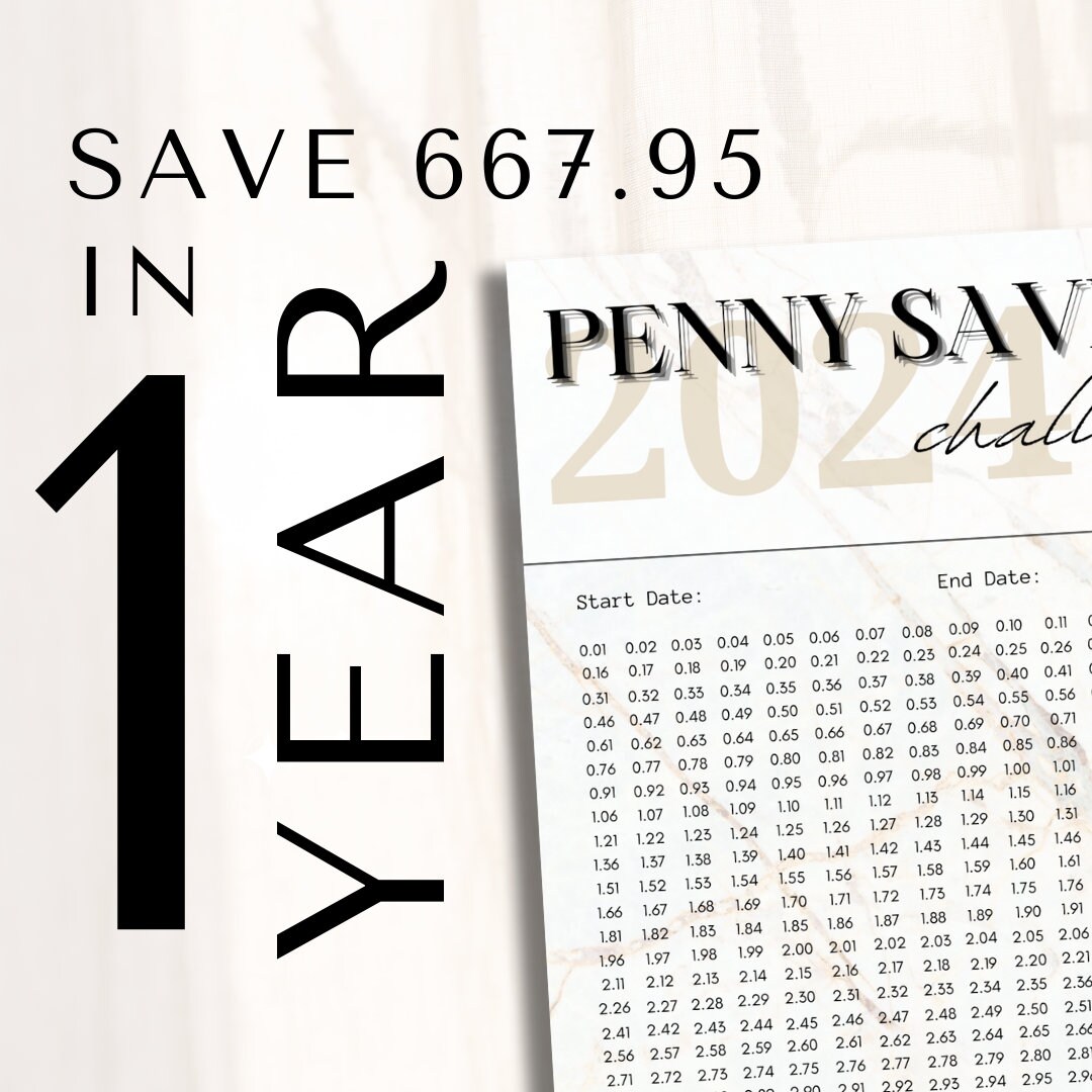 1p Saving Challenge, One Penny Saving Challenge Printable, A4, A5 ...