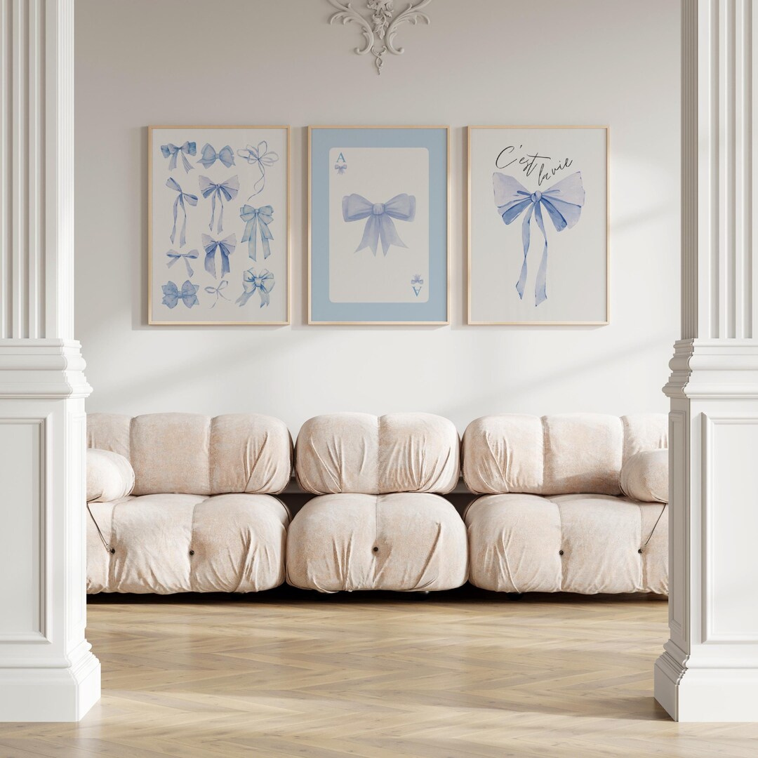 Trendy Blue Bows Ace Card Wall Art Set of 3, Coquette room decor ...