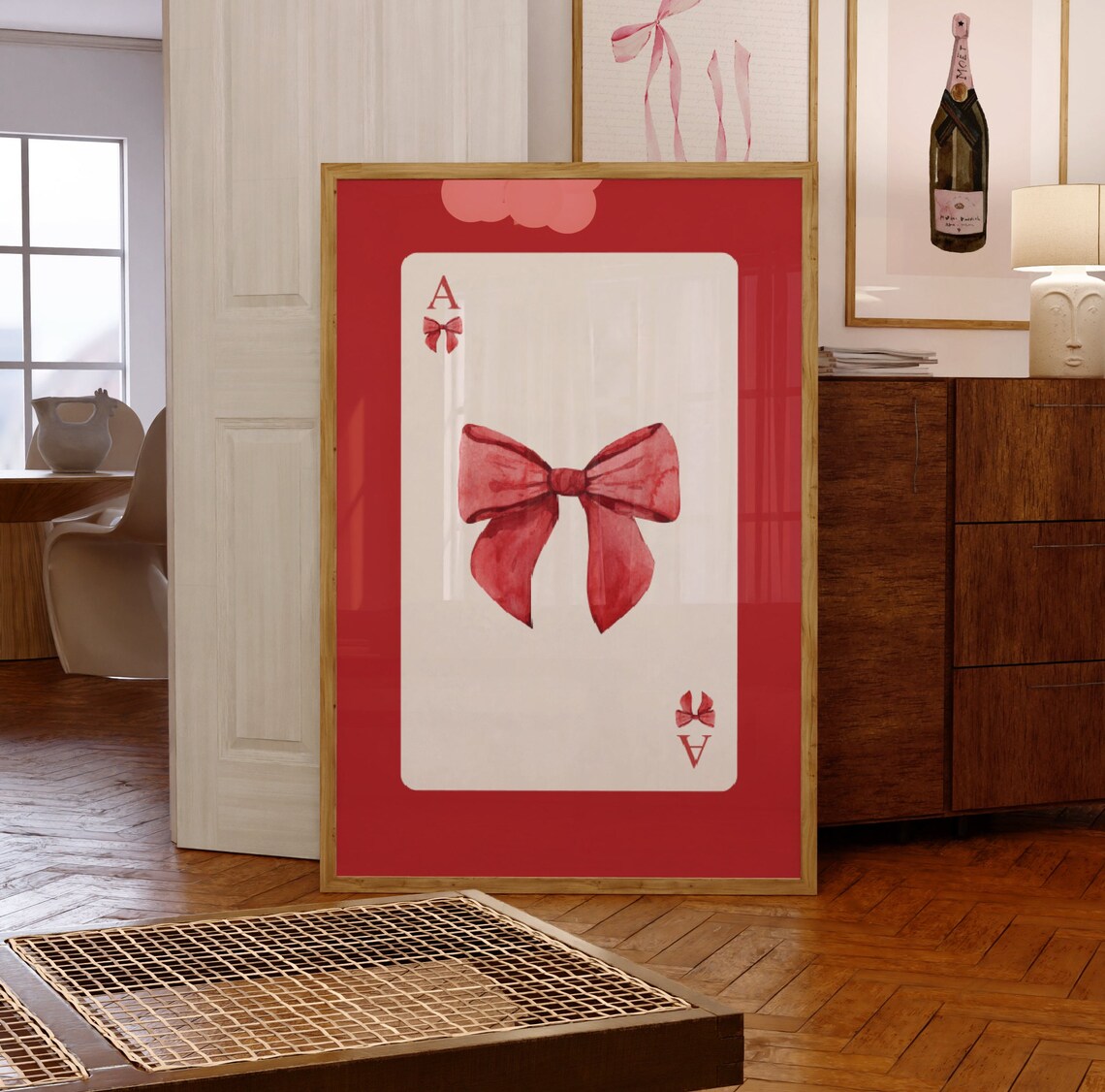 Trendy Red Bows Ace Card Wall Art Printable, Coquette Room Decor ...