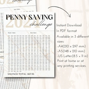 1p Saving Challenge, One Penny Saving Challenge Printable, A4, A5 ...