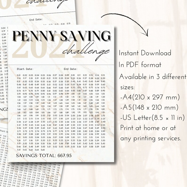 1p Saving Challenge, One Penny Saving Challenge Printable, A4, A5 ...