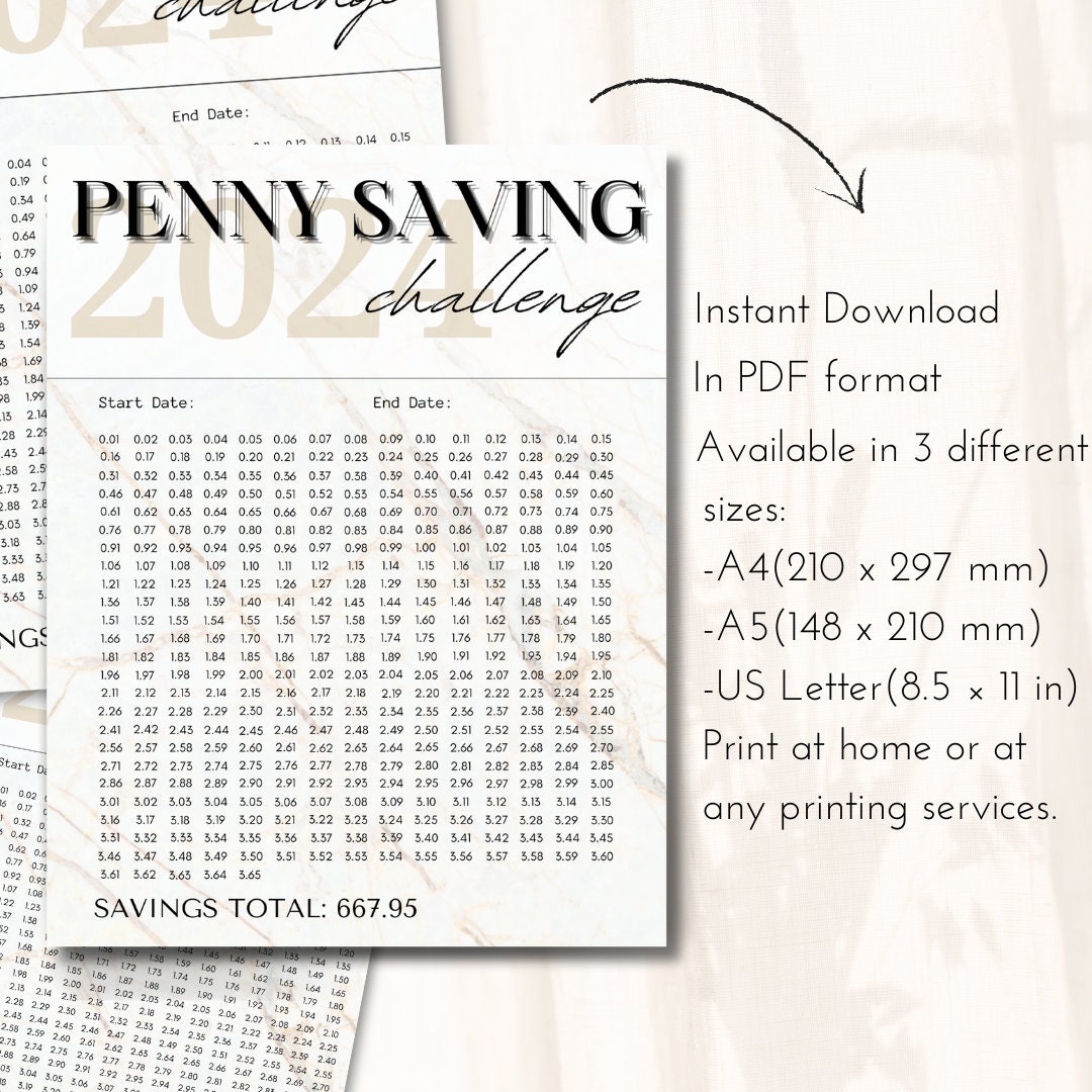 1p Saving Challenge, One Penny Saving Challenge Printable, A4, A5 ...