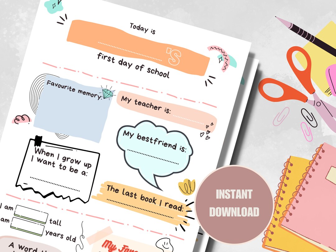 Back to School Interview, First Day of School Printable, Keepsake ...